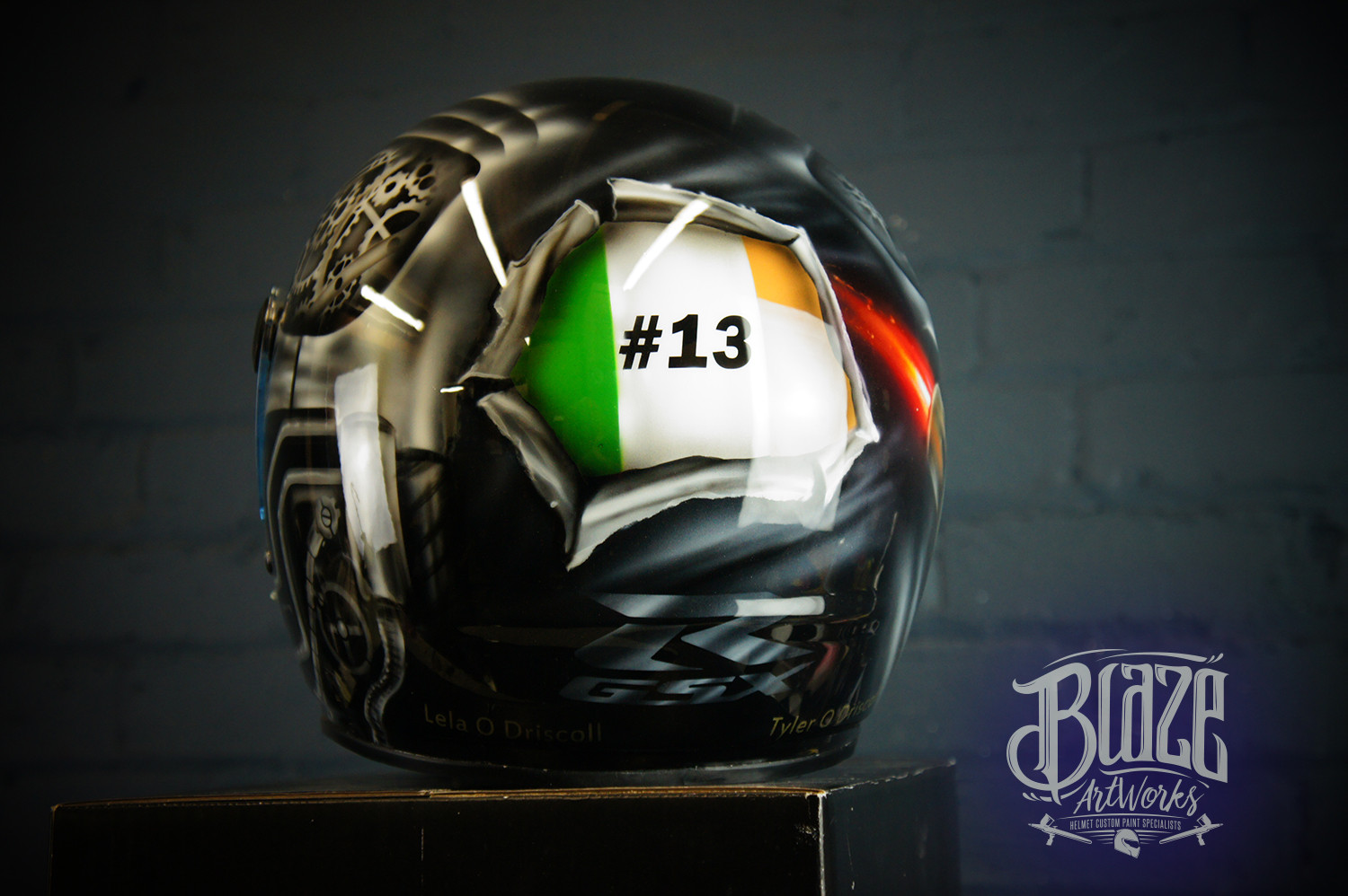 Irish Flag #13 Skull Motorcycle Helmet Custom Airbrush Art
