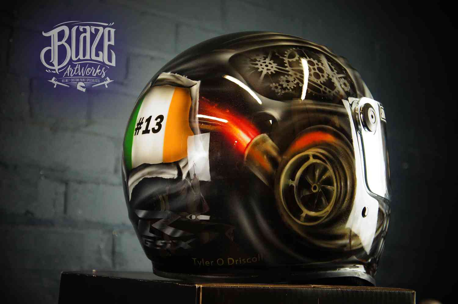 Steampunk Skull Motorcycle Helmet Art with Gears & Turbo